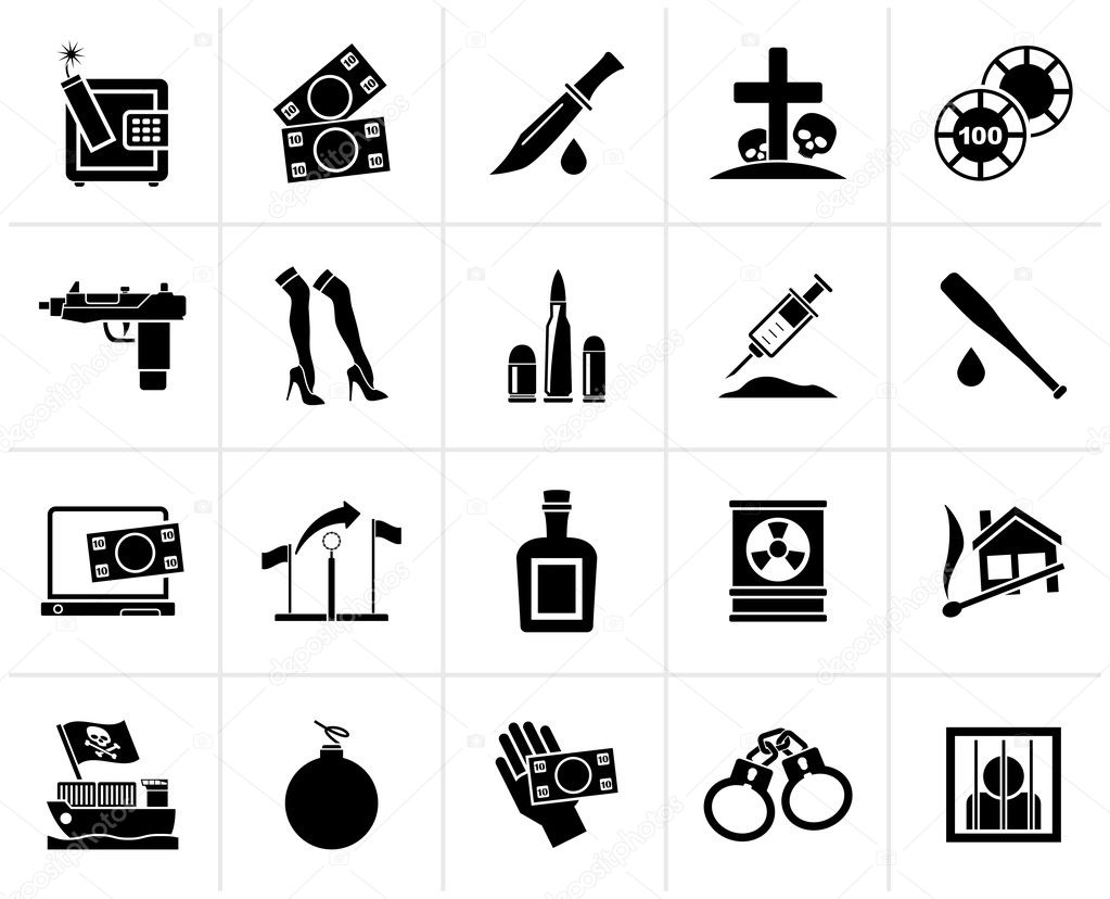 Black Mafia, Gangster and organized criminality activity icons Stock ...