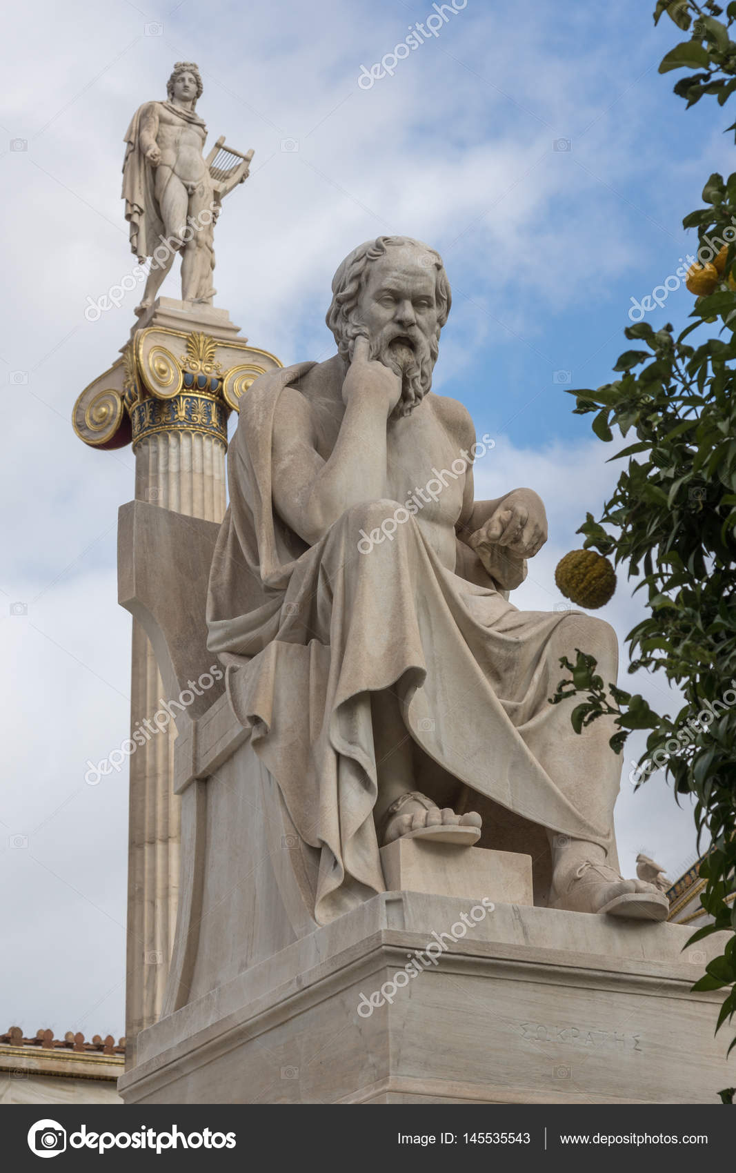 Socrates and Apollo statues in front of Academy of Athens, Attica ...