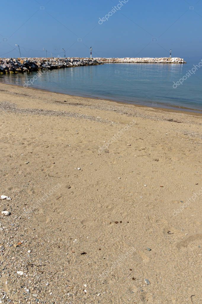 A, vista increíble de Skala Sotiros, la isla de Tasos, Macedonia ...