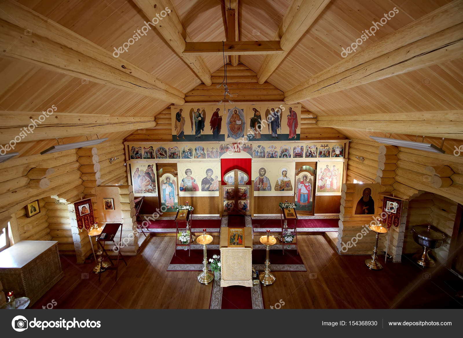 Interior Modern Wooden Orthodox church in Moscow, Russia – Stock ...
