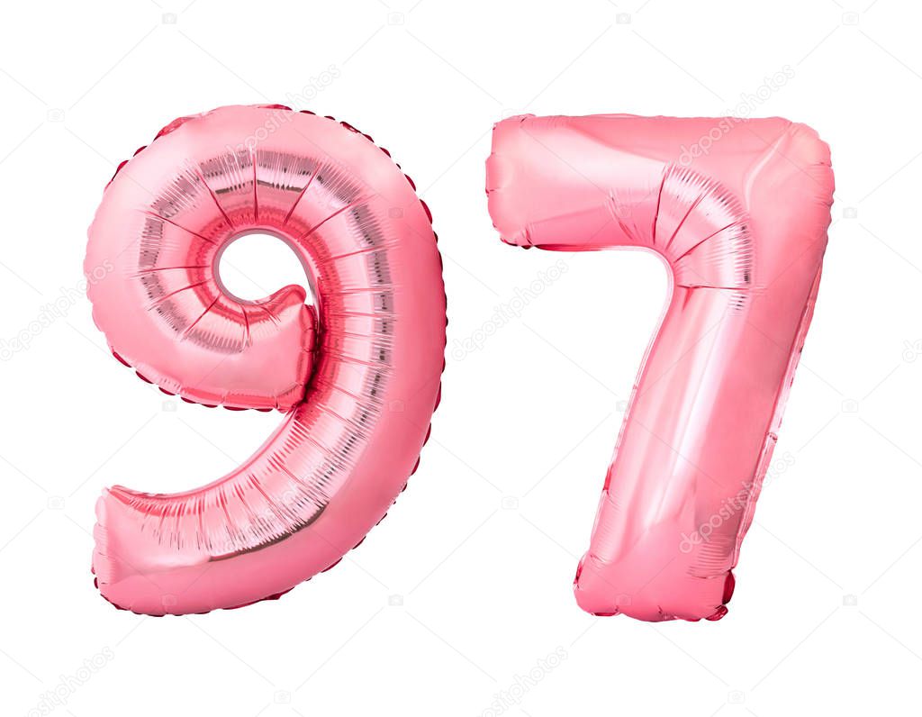 Número 97 noventa y siete hechos de globos inflables de oro rosa ... Número 97 noventa y siete hechos de globos inflables de oro rosa ...