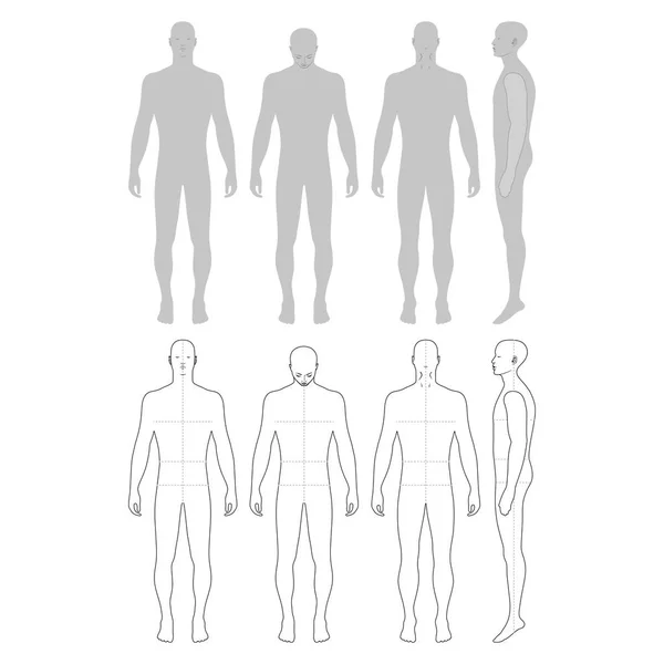 Fashion Hero Man Body Full Length Template Figure Set Silhouette Stock ...