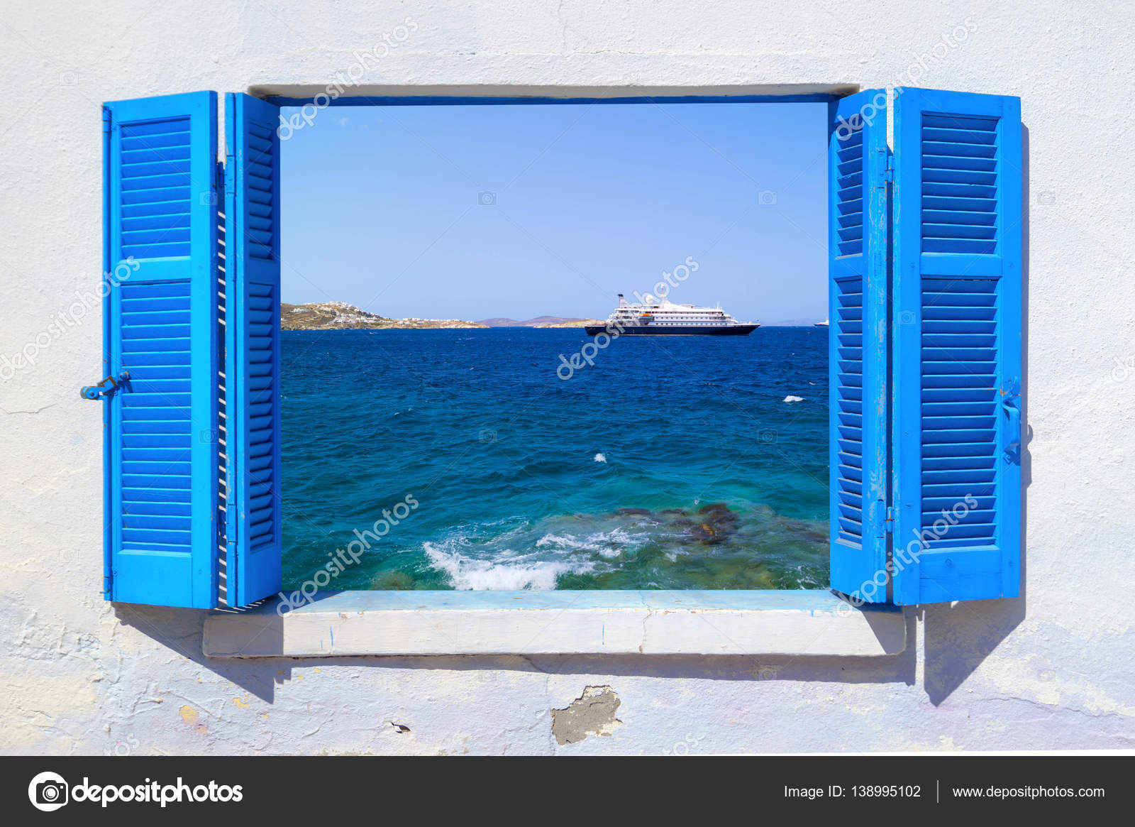 Sea view through traditional greek window Stock Photo by ©papadimitriou ...