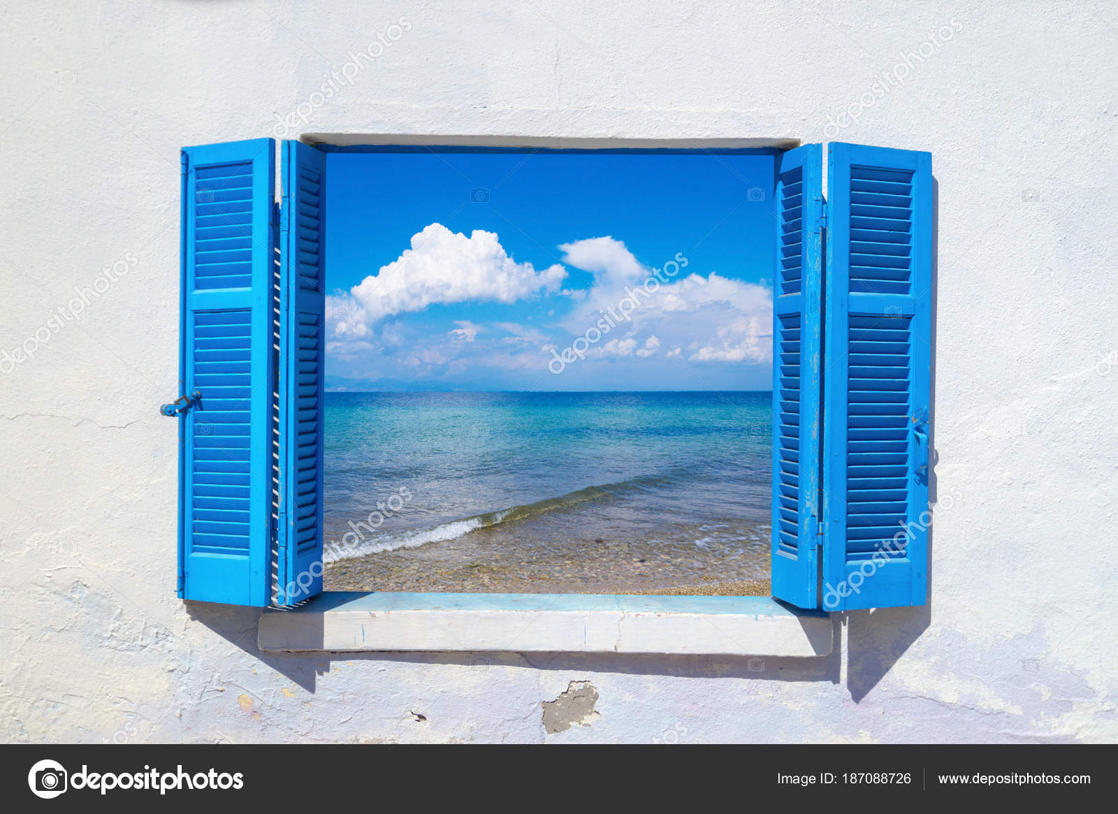 Sea view through traditional greek window — Stock Photo © papadimitriou ...