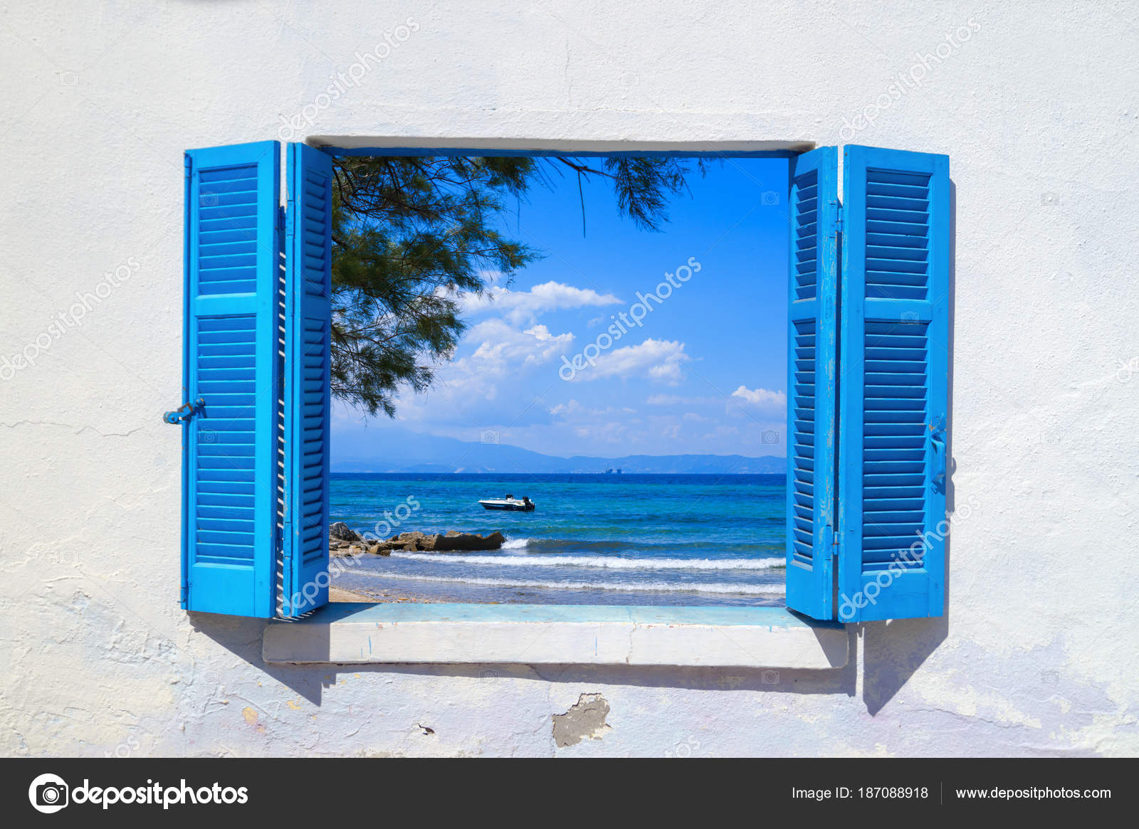 Sea view through traditional greek window Stock Photo by ©papadimitriou ...
