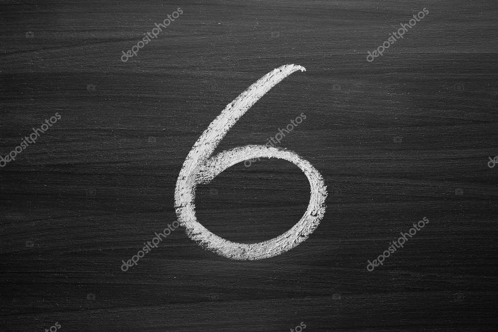 Number six enumeration written with a chalk on the blackboard — Stock ...