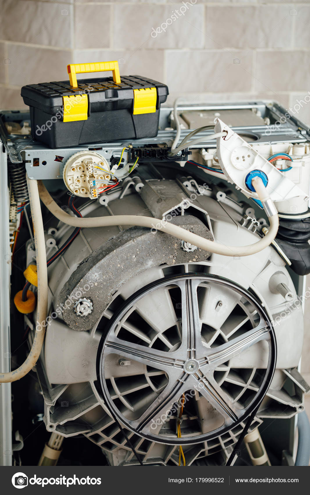 Washing machine with open enclosure is ready for service Stock Photo by ...