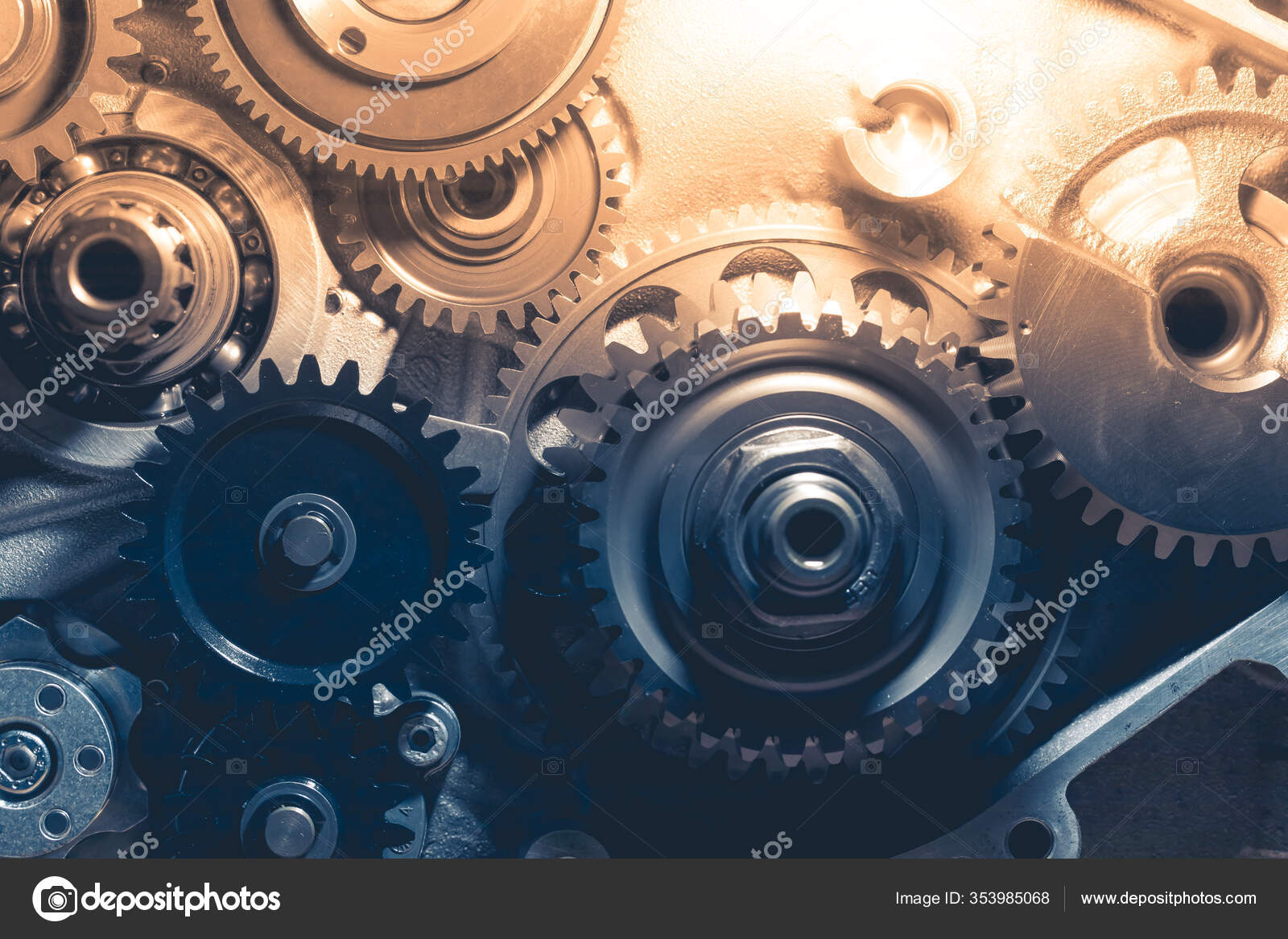 Engranajes Fondo Industrial Con Luz Brillante Cálida — Foto de stock ...