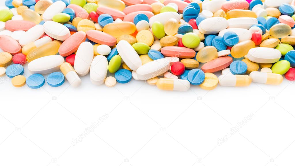 Pills border over white. colorful pills isolated on white — Stock Photo ...