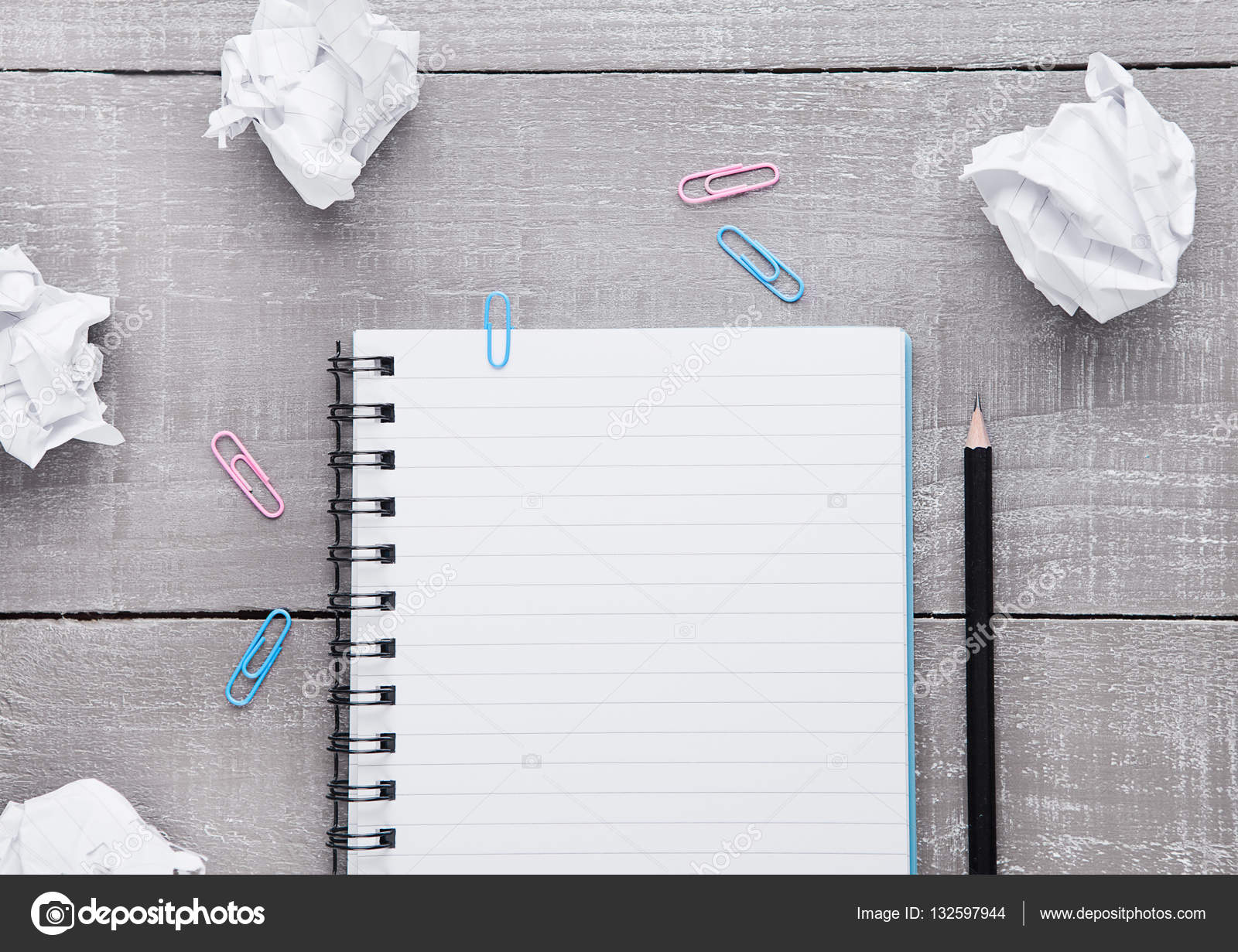 Blank writing pad with pencil for ideas on wood Stock Photo by ...
