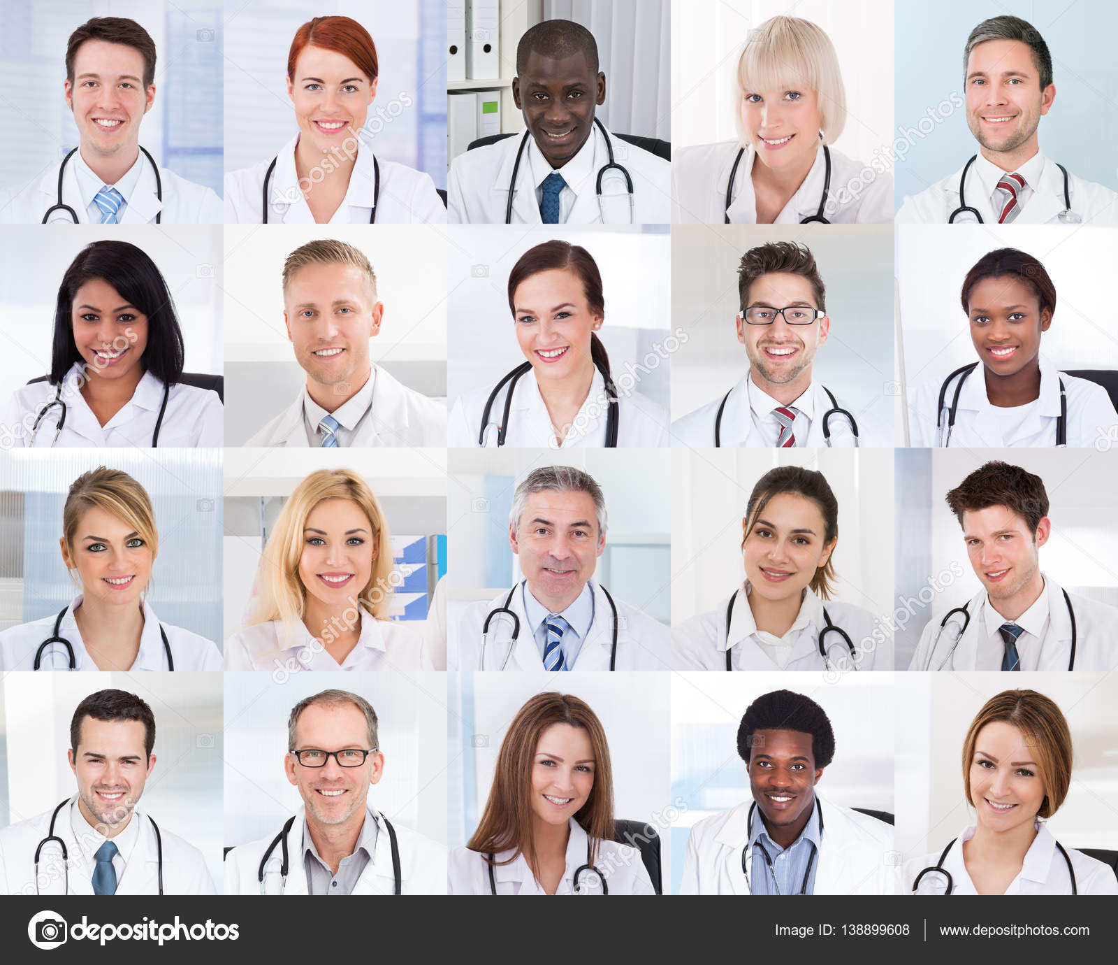 Collage Smiling Group Doctors Different Multiethnic — Stock Photo ...