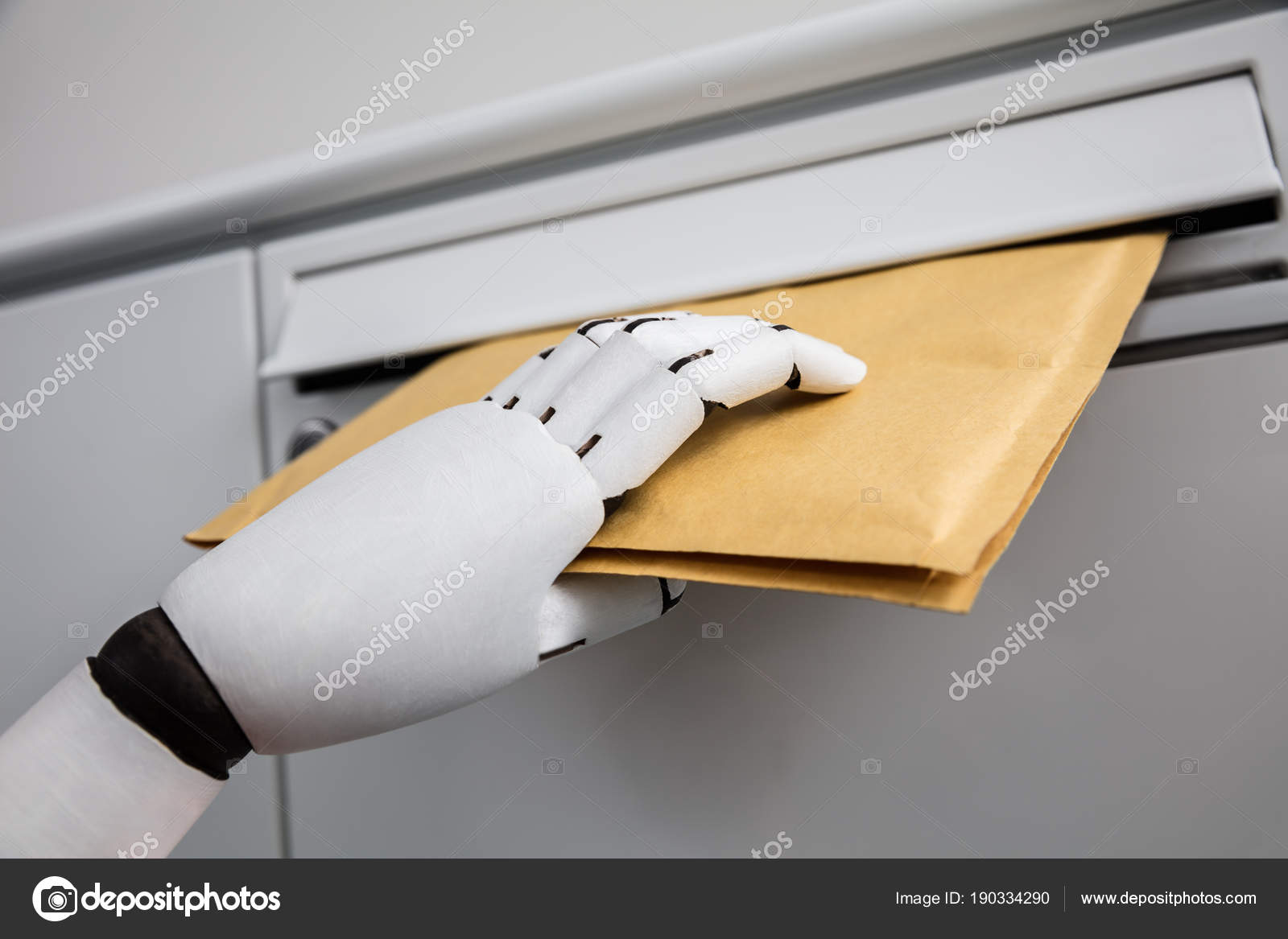 Close Robotic Hand Inserting Envelope Mailbox Stock Photo by ...