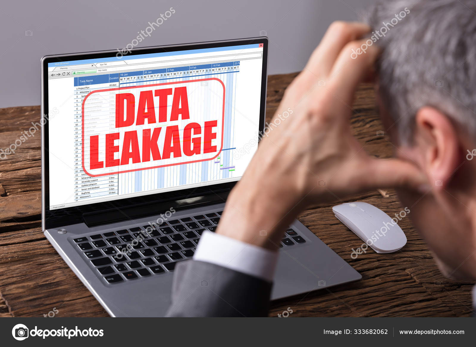 Worried Man Looking Computer Screen Data Leakage Message Desk Office — Stock Photo © AndreyPopov ...