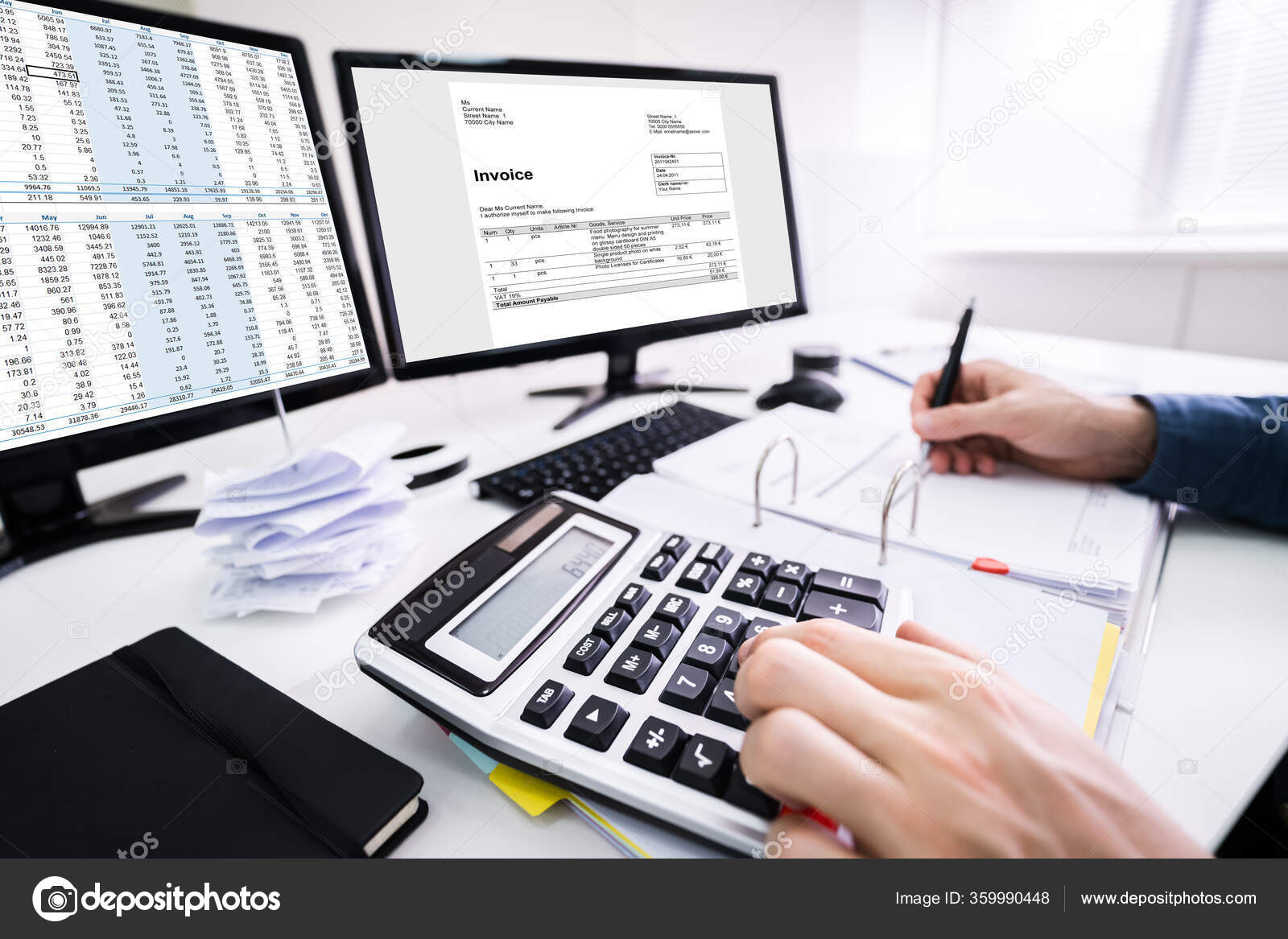 Young Businessman Calculating Bill Computer Laptop Desk — Stock Photo ...