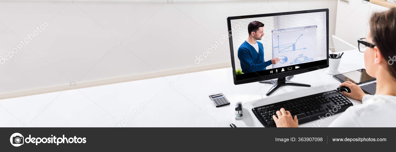 Woman Leaning New Skill Online Watching Video Tutorial Stock Photo by ...