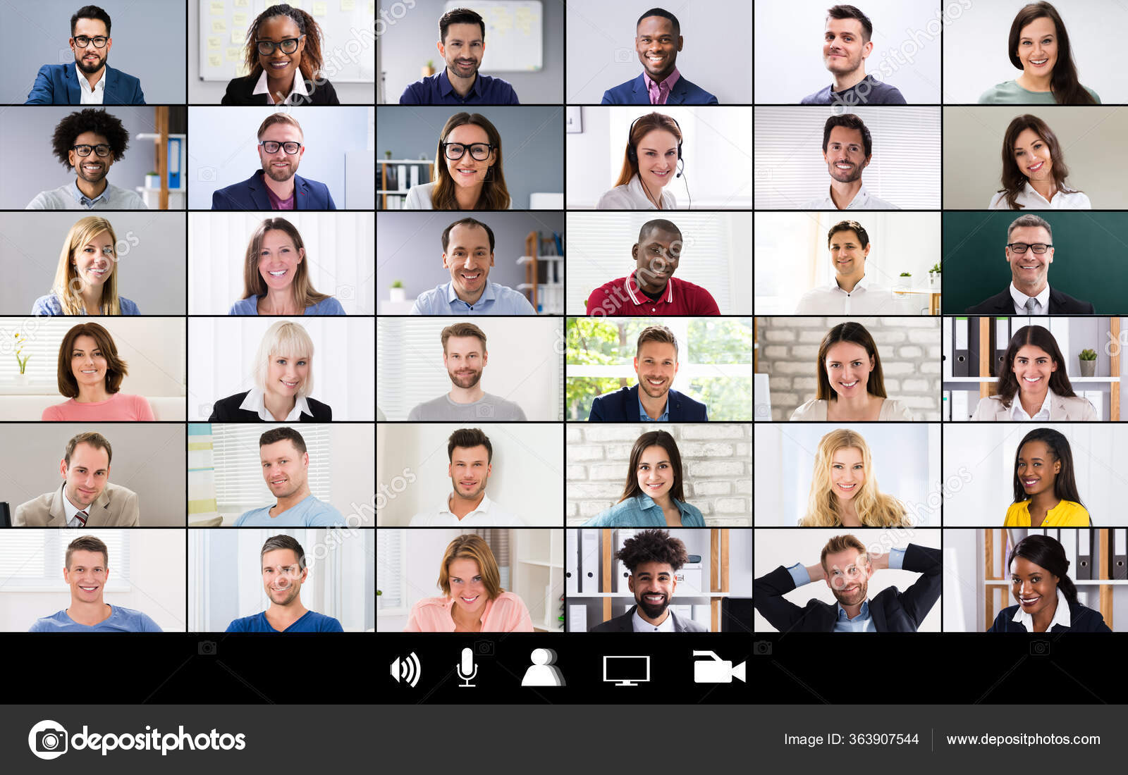 Group Corporate Video Conference Computer Monitor Screen Stock Photo by ...
