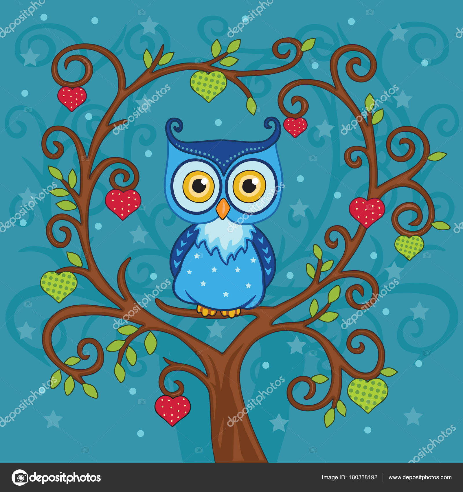 Blue Owl On Branch Clip Art