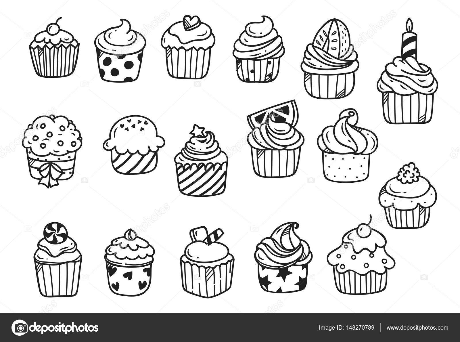 Set of cupcake doodle Stock Vector by ©mhatzapa 148270789