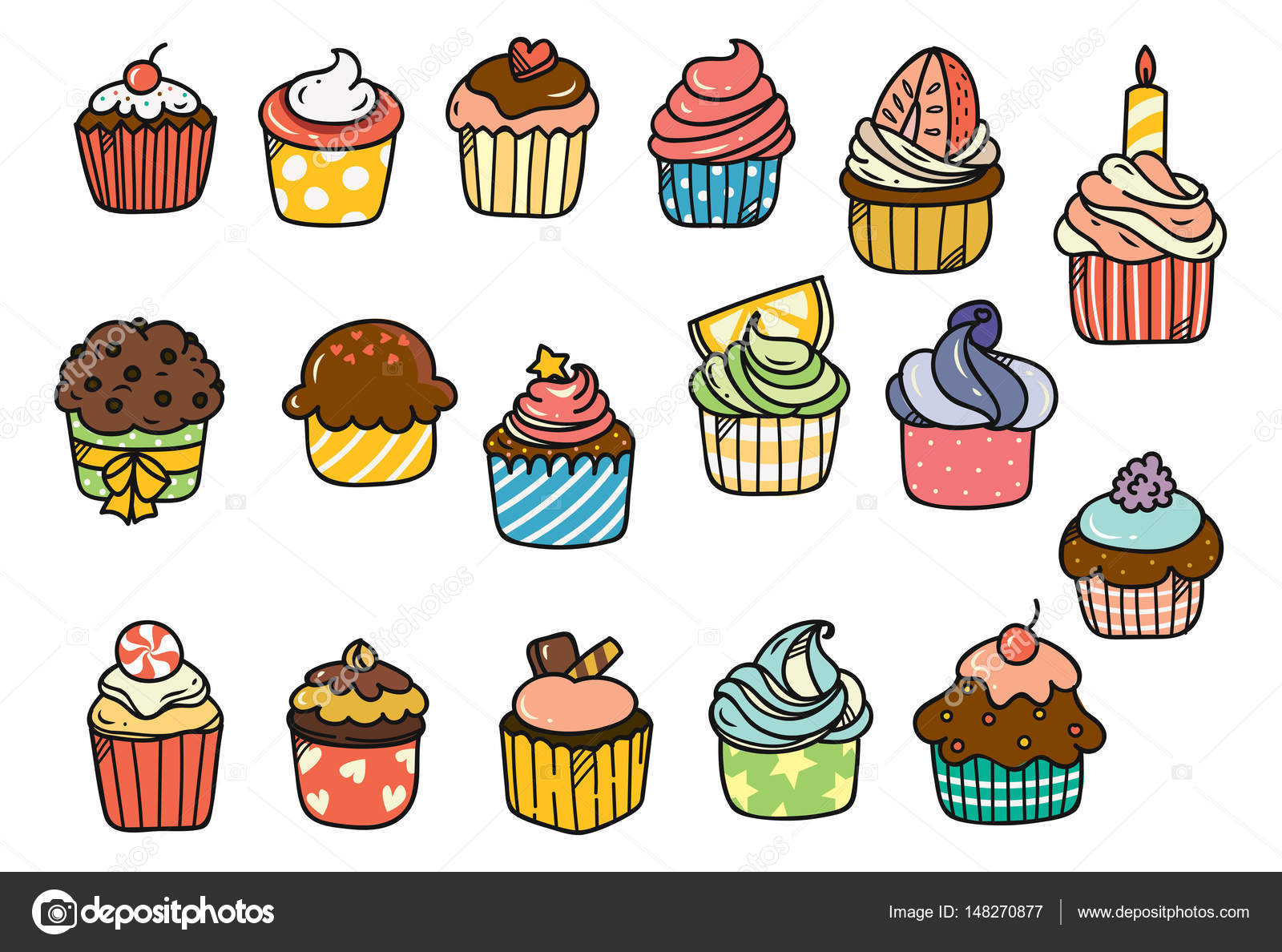 Set of cupcake doodle — Stock Vector © mhatzapa #148270877