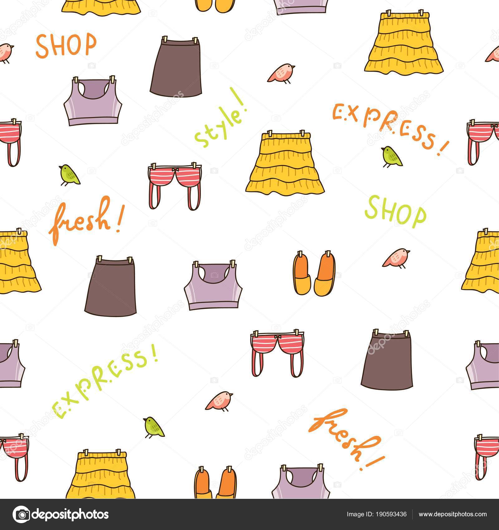 Fashion Clothes Doodle Seamless Background Vector Illustration Stock ...