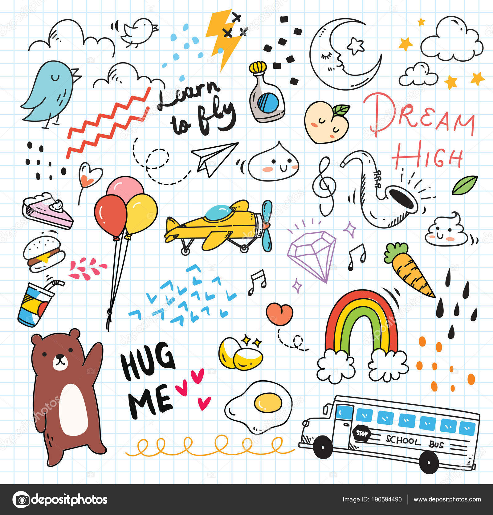 Cute Random Doodle Background Vector Illustration Stock Vector by ...