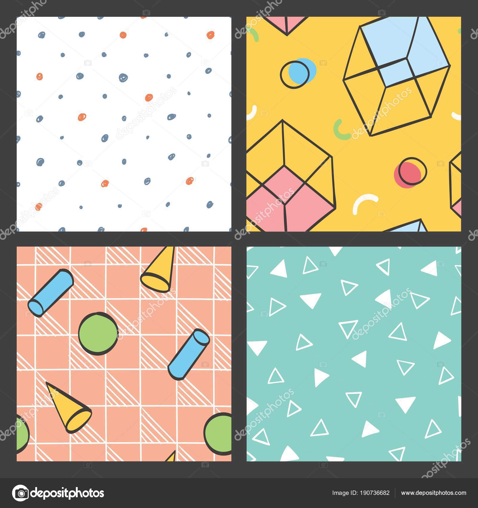 Memphis Doodle Set Seamless Background Vector Illustration Stock Vector ...