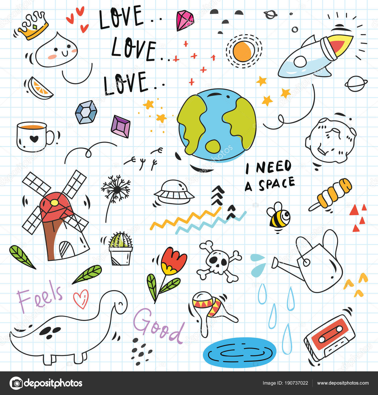 Set Colorful Random Doodles Paper Background Stock Vector Image by ...