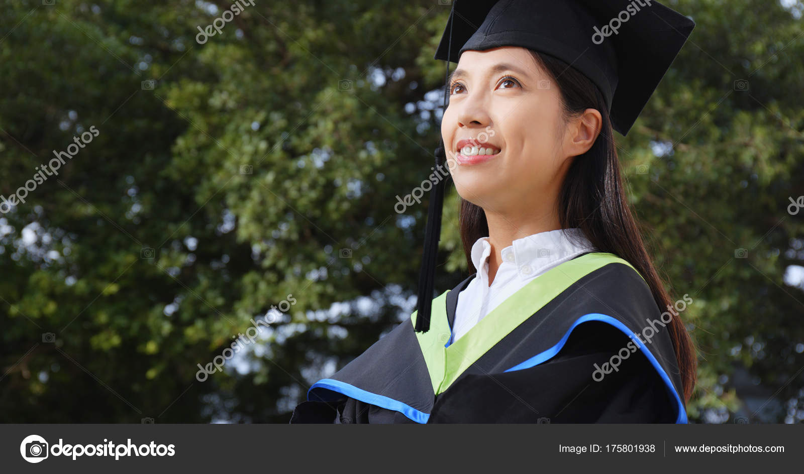 Woman Get Graduation Think Future — Stock Photo © leungchopan #175801938