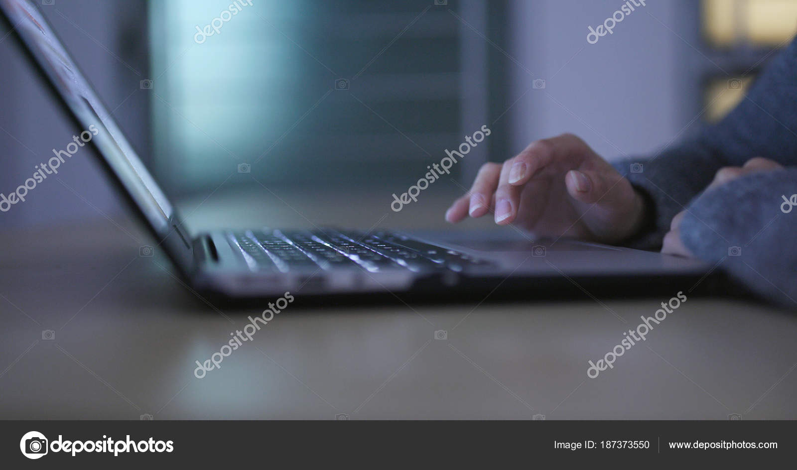 Woman Working Laptop Computer Night — Stock Photo © leungchopan #187373550