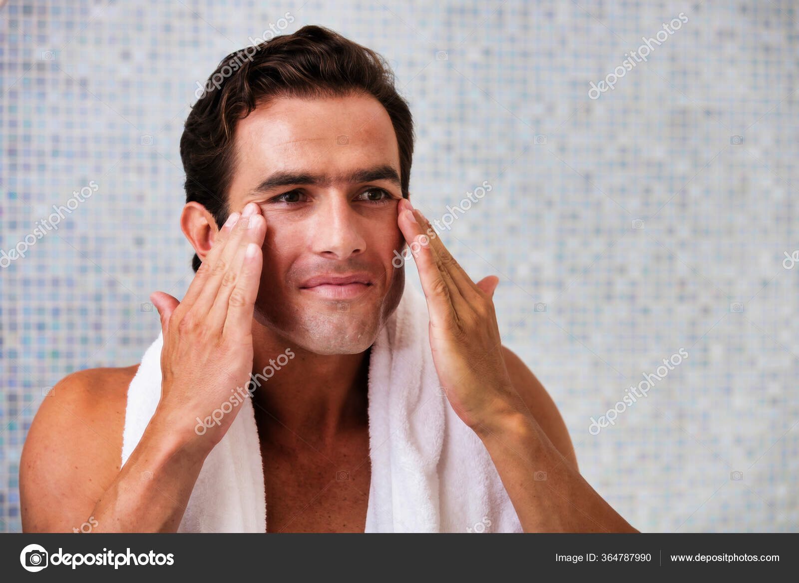 Portrait Attractive Man Cleansing His Face Facial Foam Bathroom — Stock ...