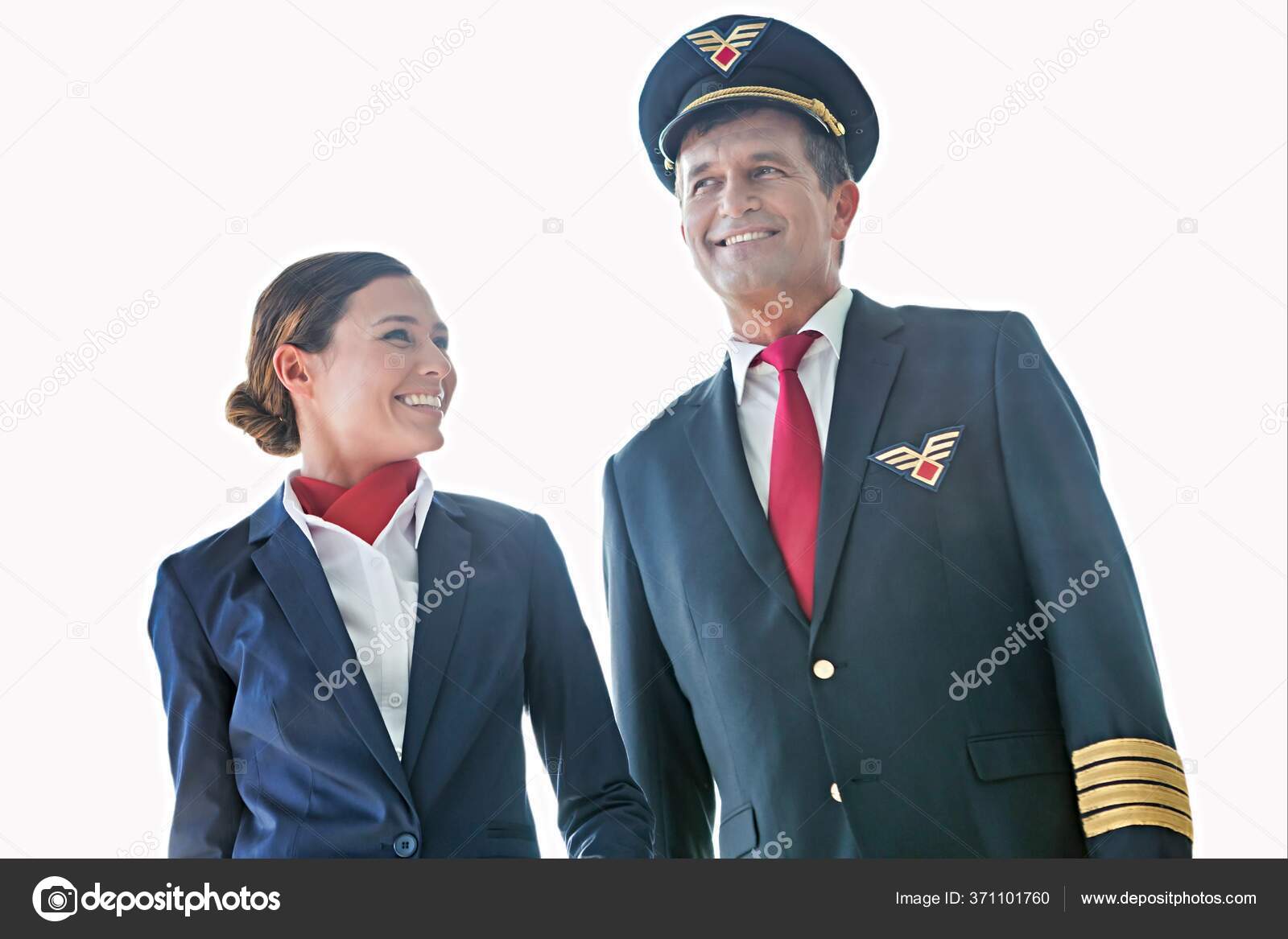 Cutouts Mature Pilot Talking While Walking Beautiful Stewardess — Stock ...