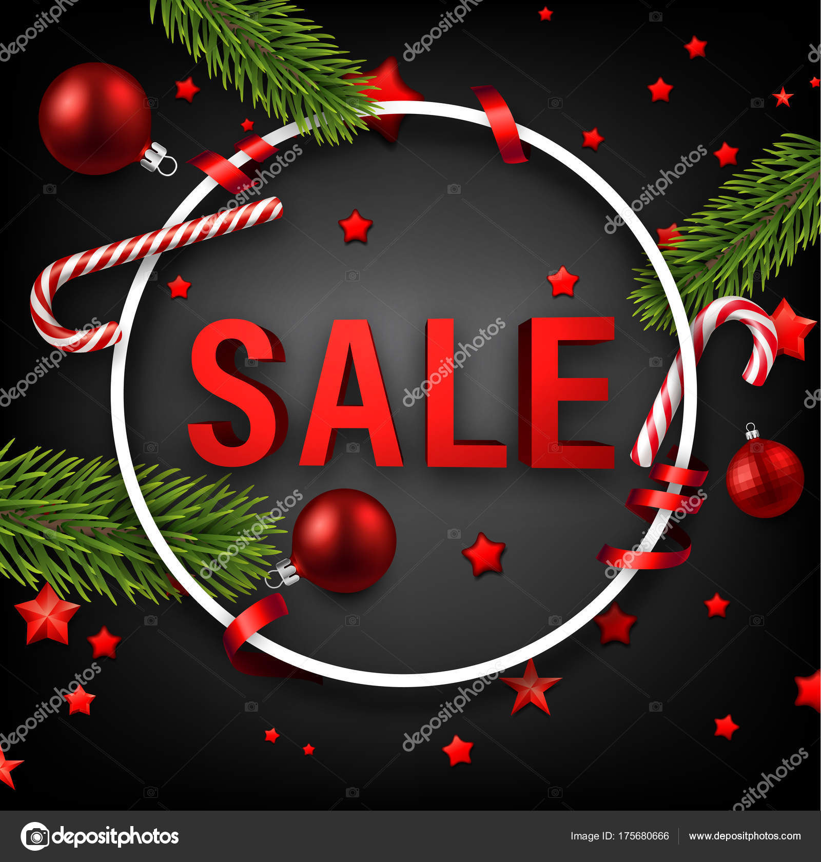 Red round Christmas sale sign on grey. Stock Vector Image by ...