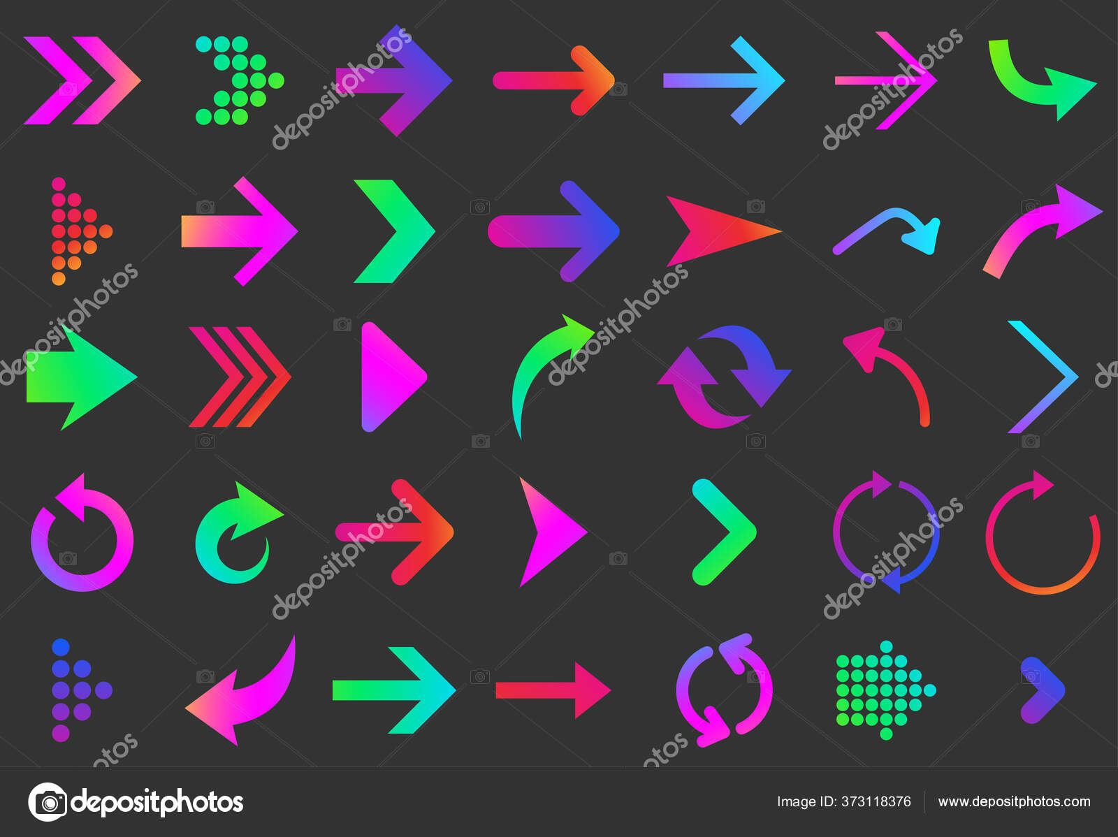 Set Isolated Multicolored Gradient Arrows Black Background Straight ...