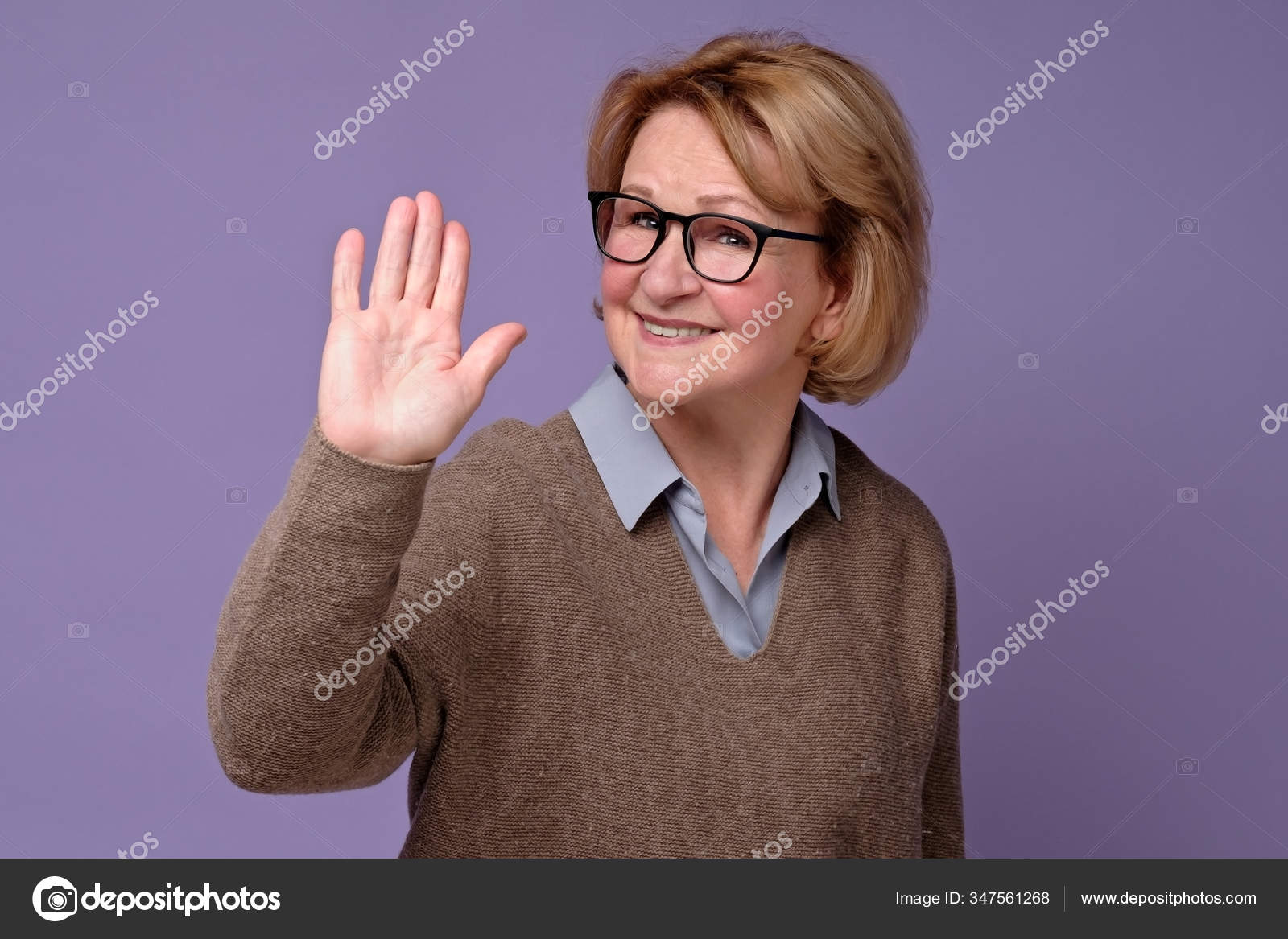 Senior Friendly Looking Caucasian Woman Smiling Happily Saying Hello ...