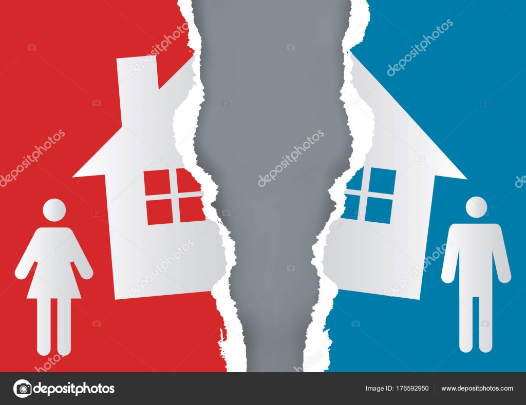 Division Property Divorce Divorced Couple Ripped Paper Symbol House ...