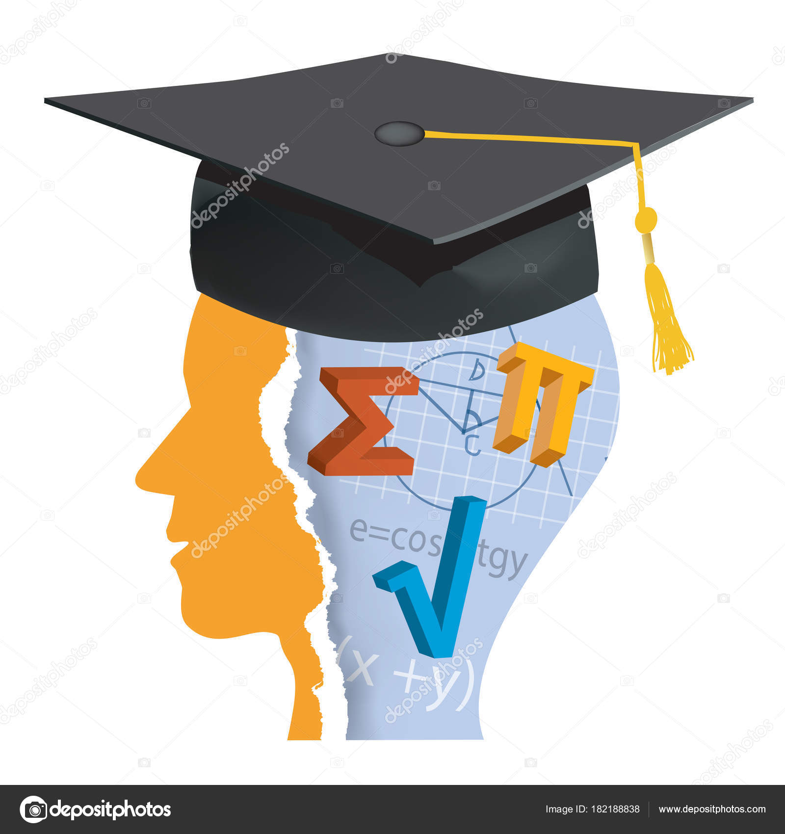 Graduation Student Math Stylized Male Head Silhouette Math Symbols ...