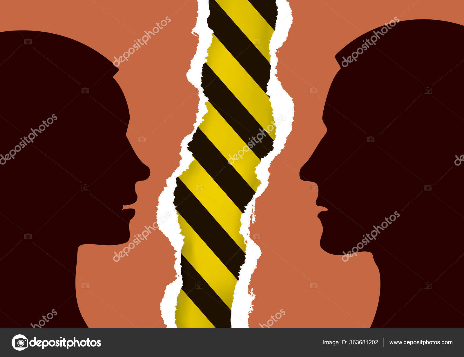 Divorced Couple Dangerous Relationship Concept Ripped Paper Man Woman
