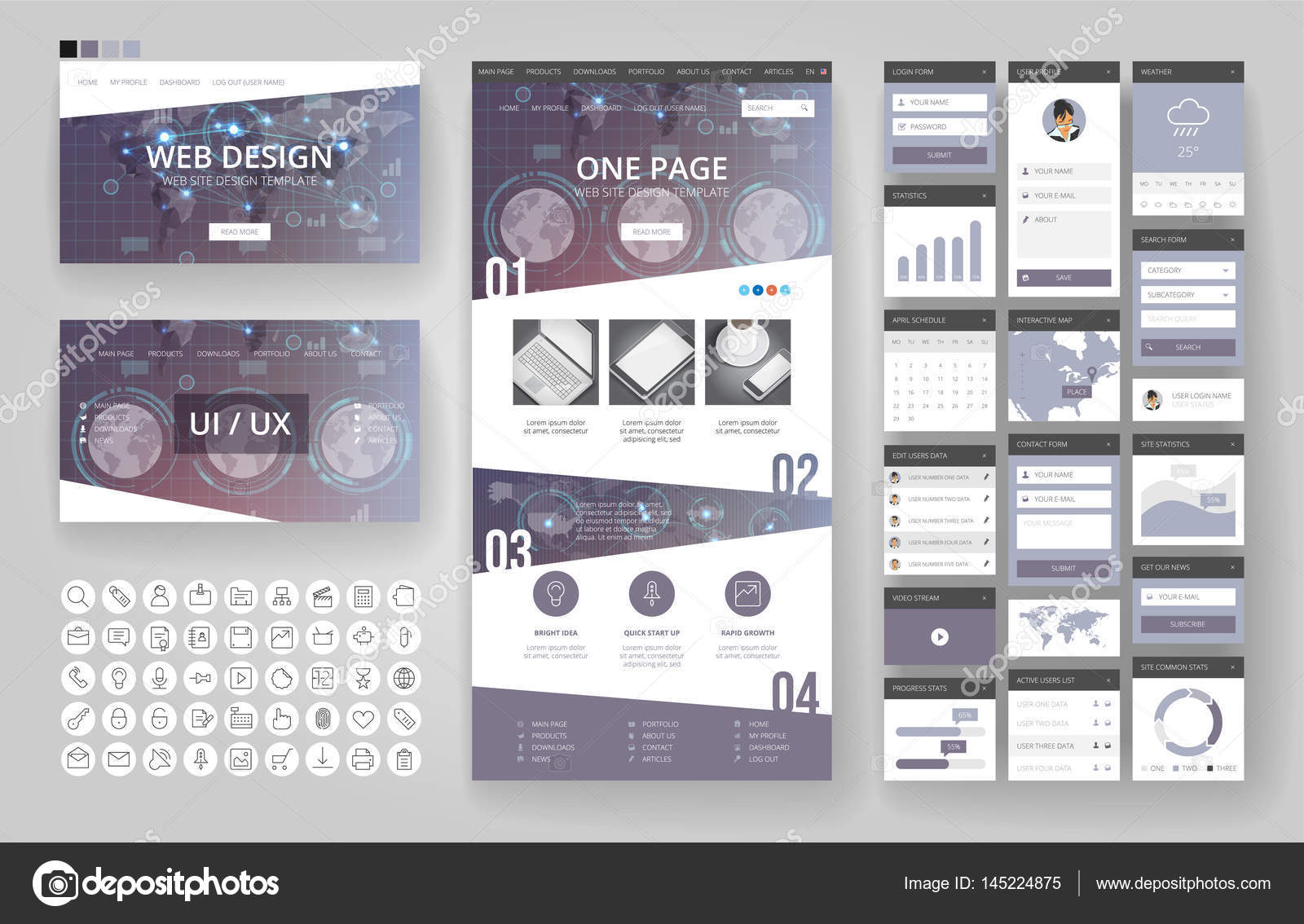 Website design template and interface elements — Stock Vector ...