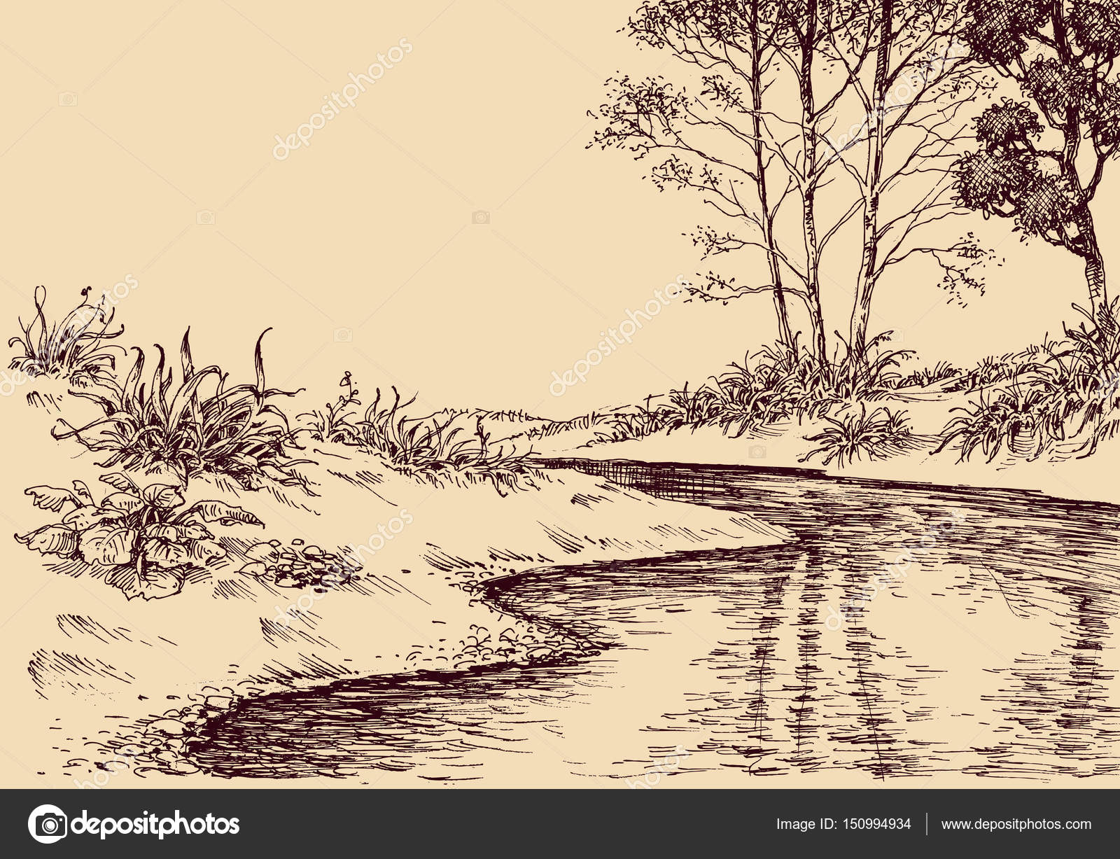 River Landscape Drawing