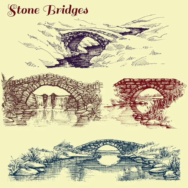 Stone bridge drawing Vector Art Stock Images | Depositphotos