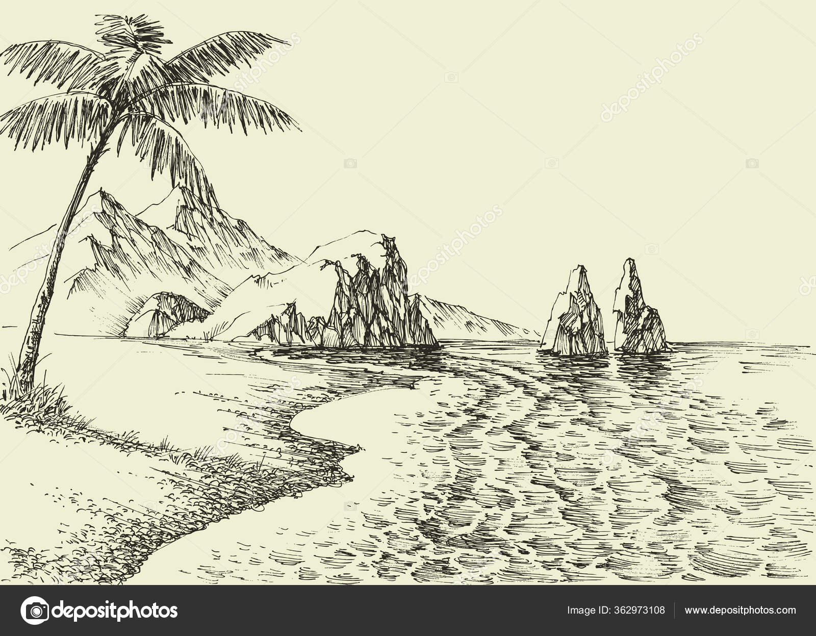 Palm Tree Beach Drawing