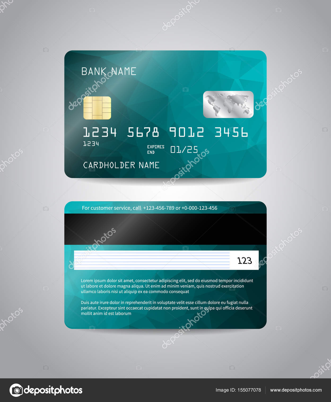 Realistic Detailed Credit Cards Set Colorful Turquoise Abstract ...