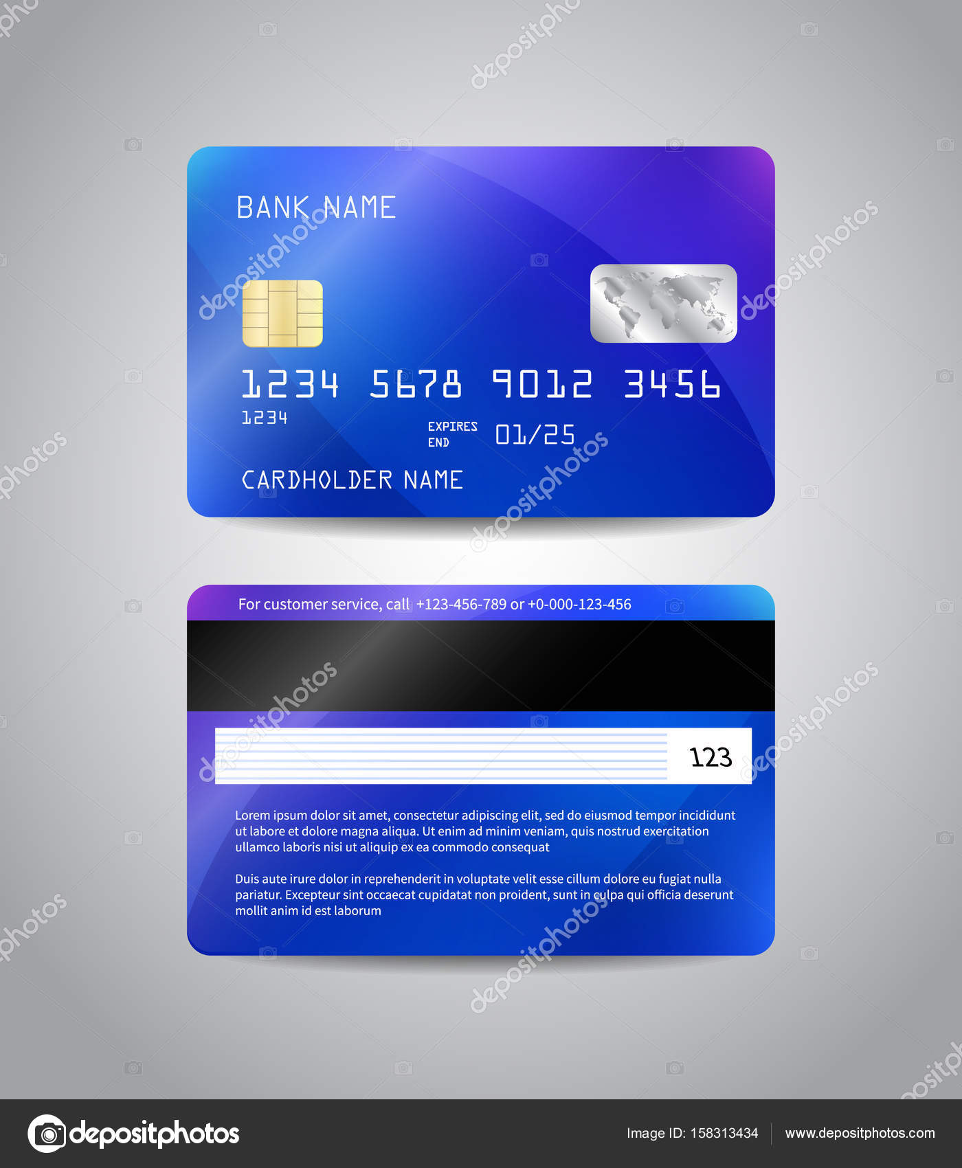 Realistic Detailed Credit Cards Set Colorful Blue Abstract Design ...