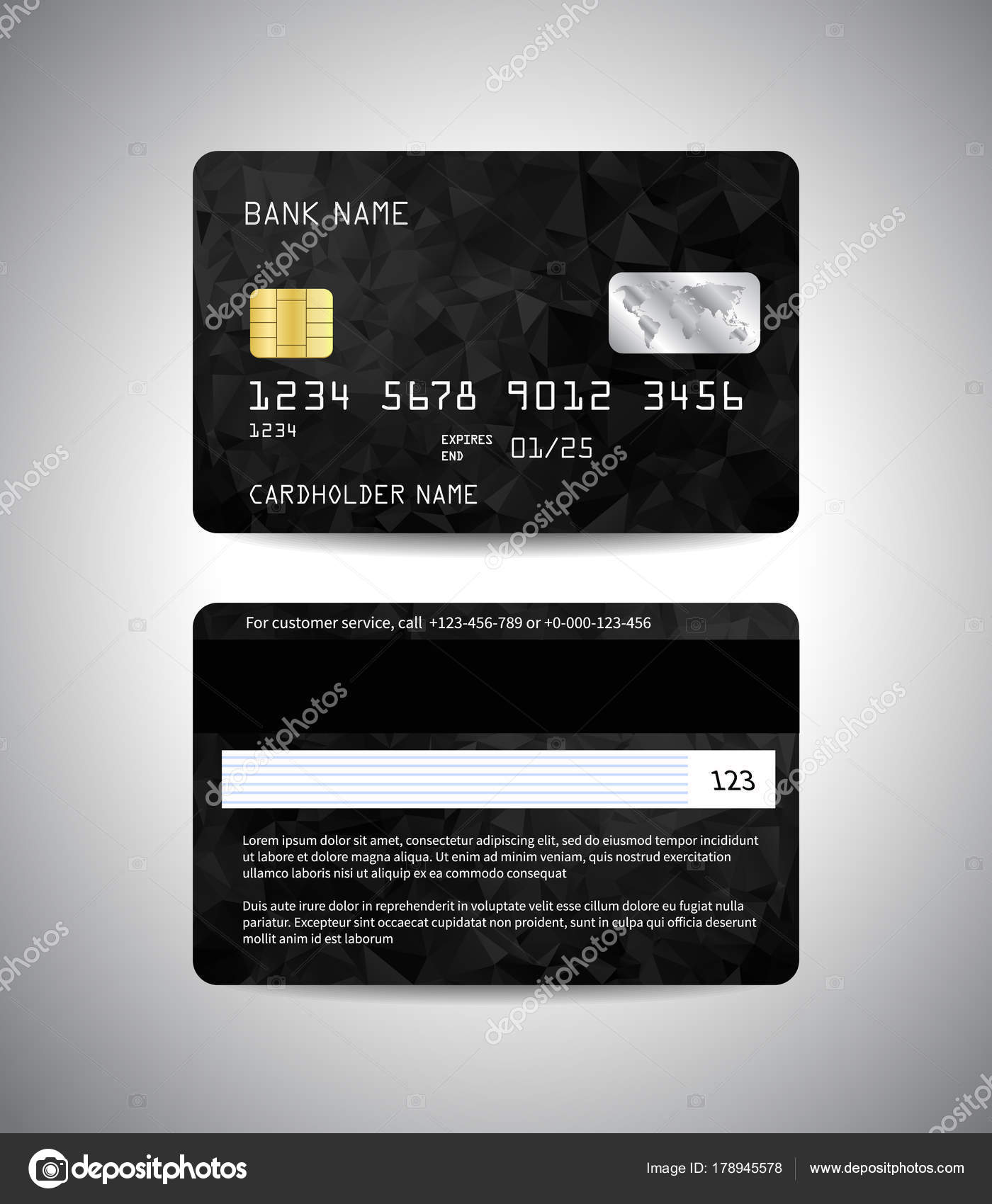Vector Detailed Credit Cards Set Black Triangular Abstract Background ...