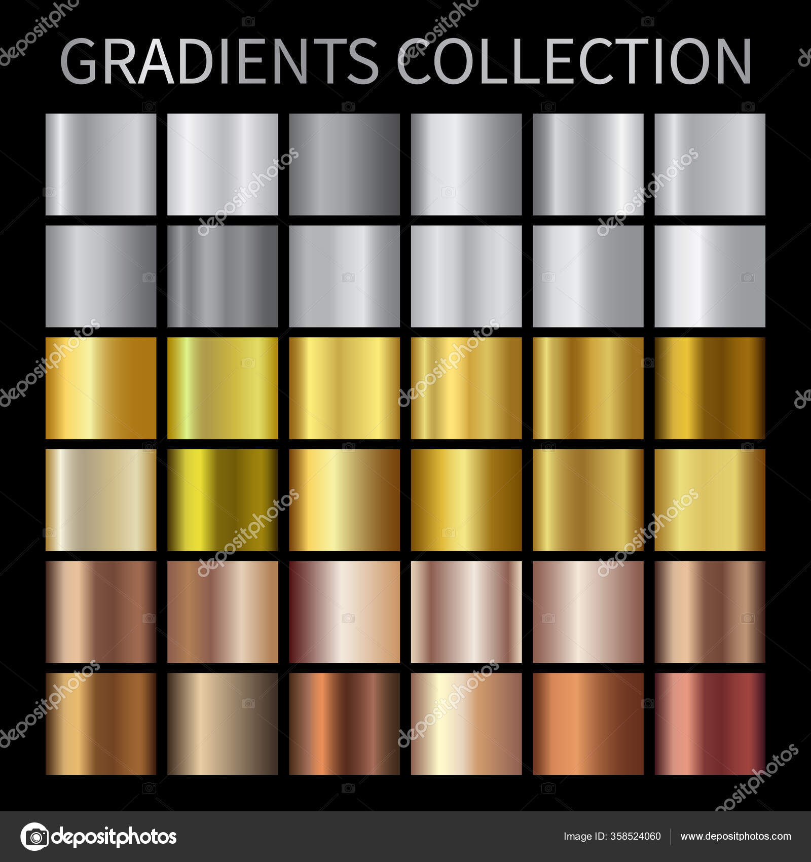 Gold Silver Bronze Gradients Collection Colorful Gradient Illustrations ...