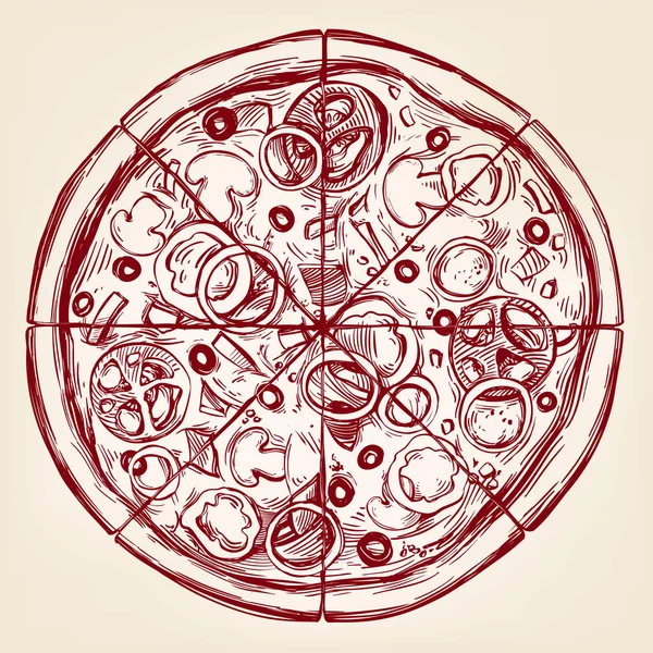 Italian pizza, Pizza design template hand drawn vector illustration ...