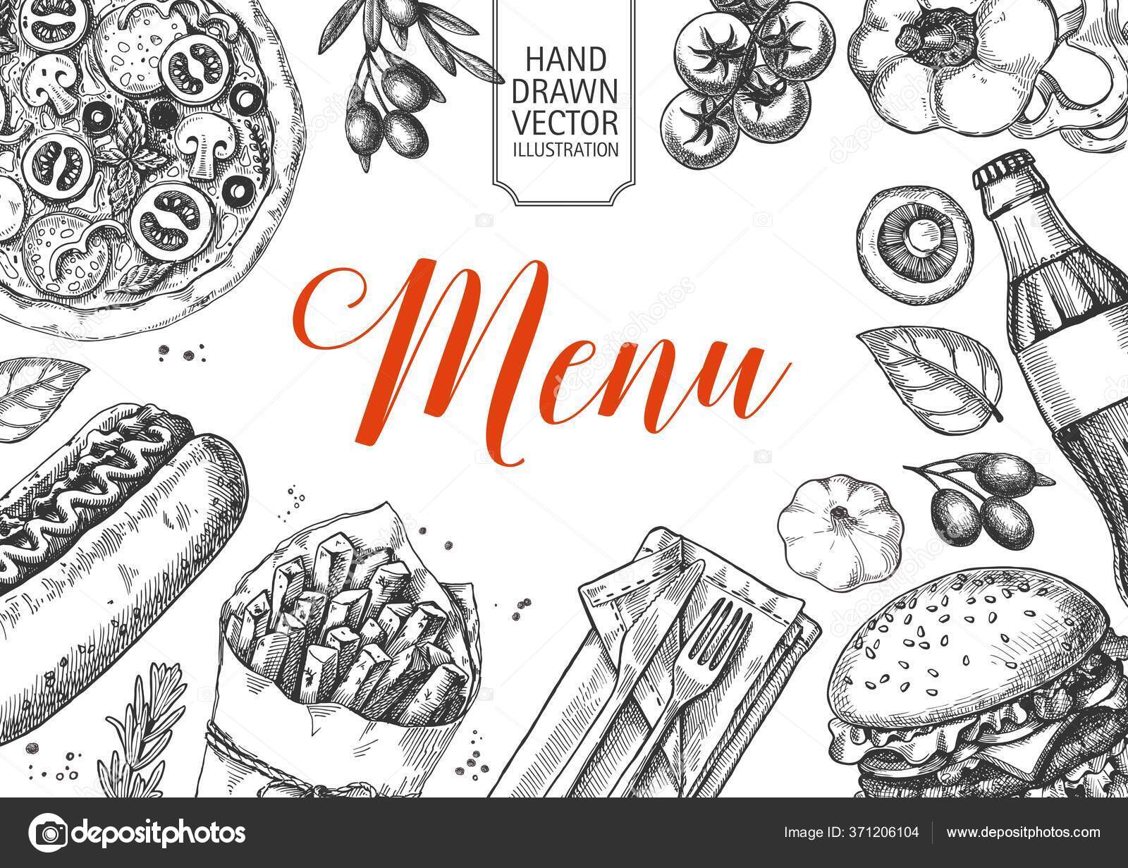 Template Fast Food Menu Design Burger Pizza Hot Dog Drinks Stock Vector ...