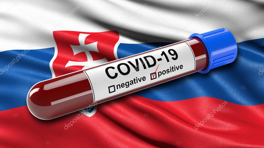 Bandera de Eslovaquia ondeando en el viento con un tubo de análisis de ...