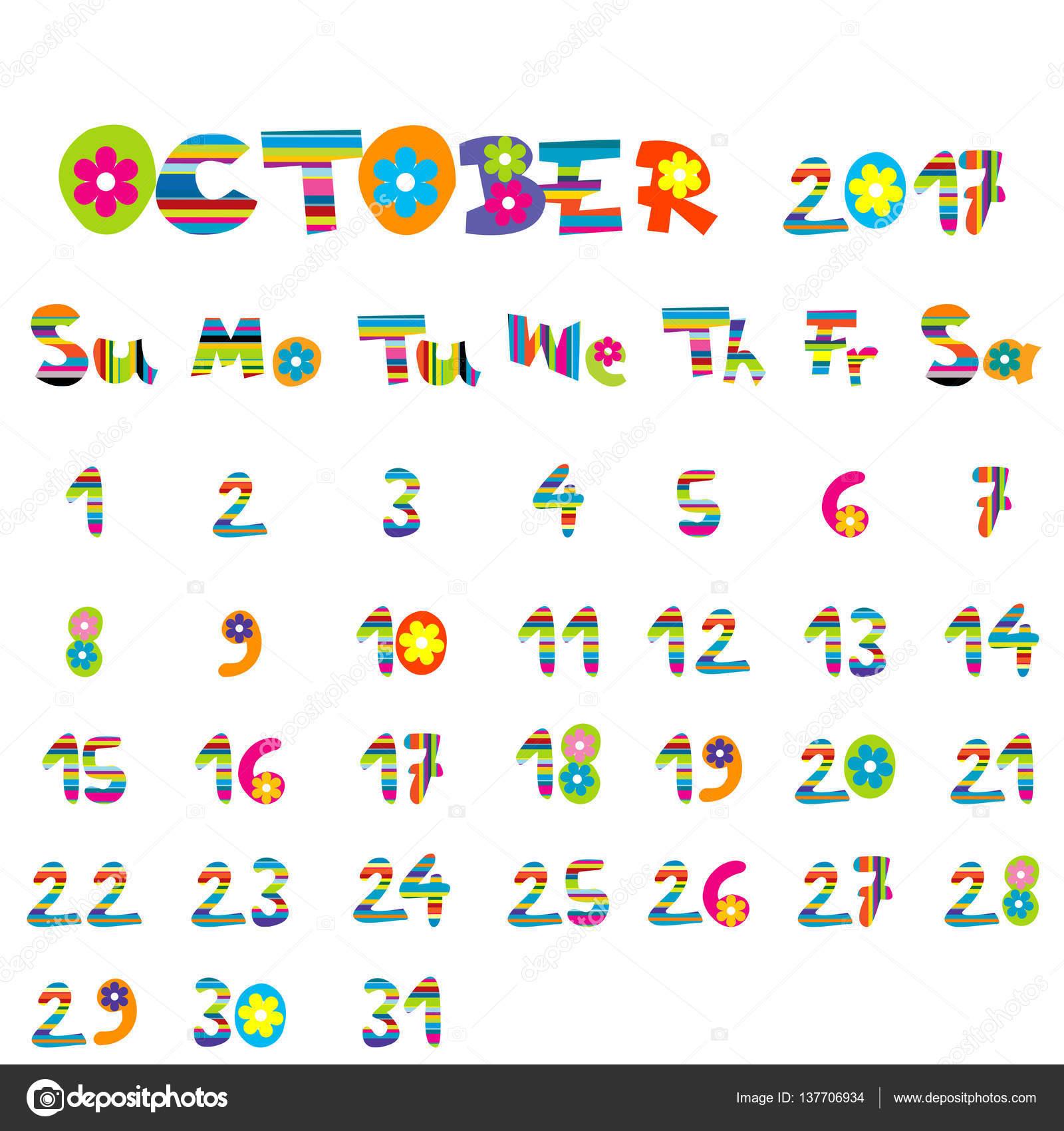 October 2017 calendar Stock Vector Image by ©hibrida13 #137706934 October 2017 calendar Stock Vector Image by ©hibrida13 #137706934