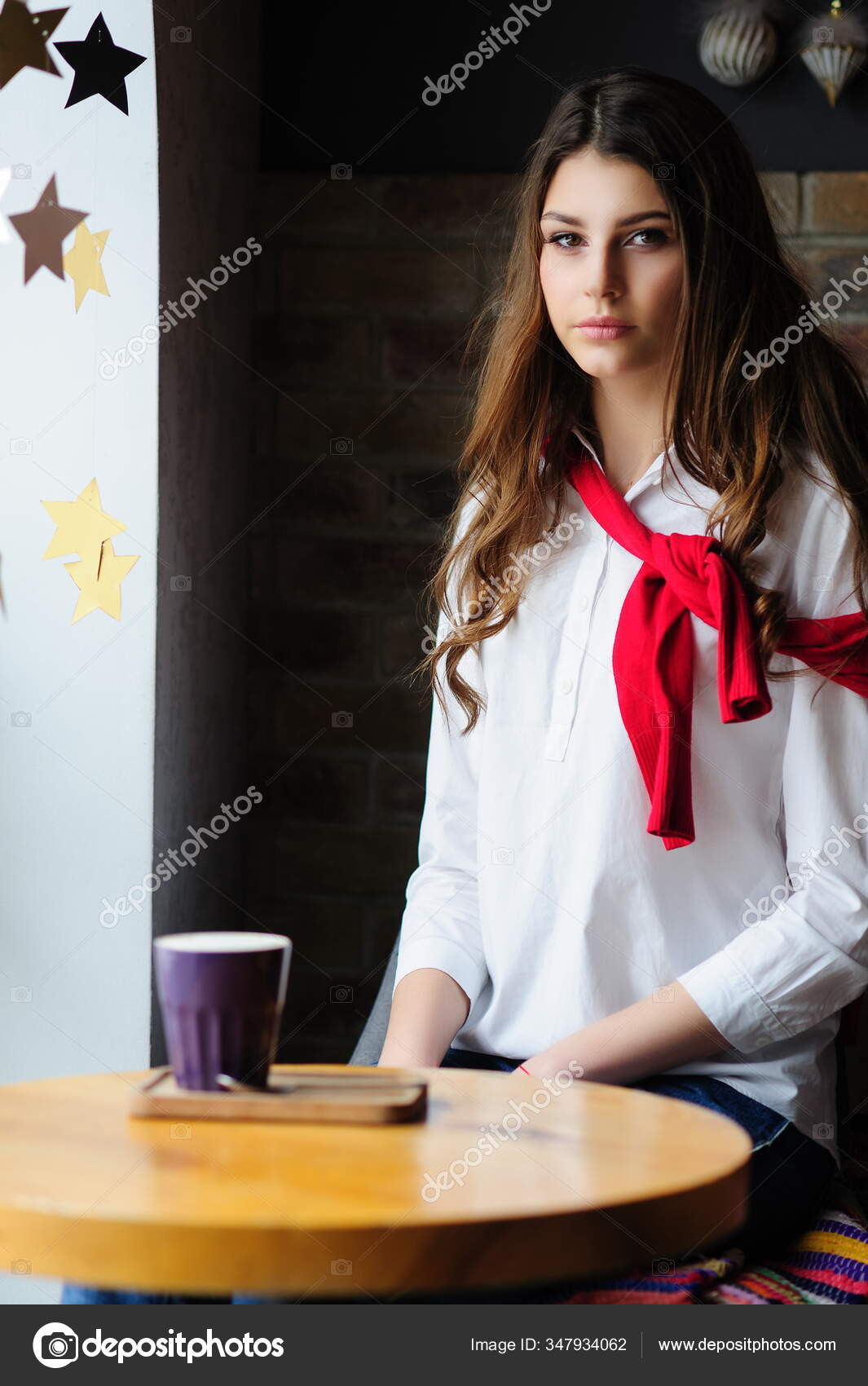 Girl Table Window Cafe Cup Coffee Stock Photo by ©yablonski75 347934062